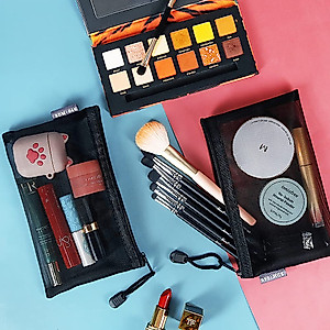 besharppin Small Mesh Cosmetic Bags, 6pcs Nylon Makeup Pouches with Zipper for Home Office Purse Diaper Bag (Black)