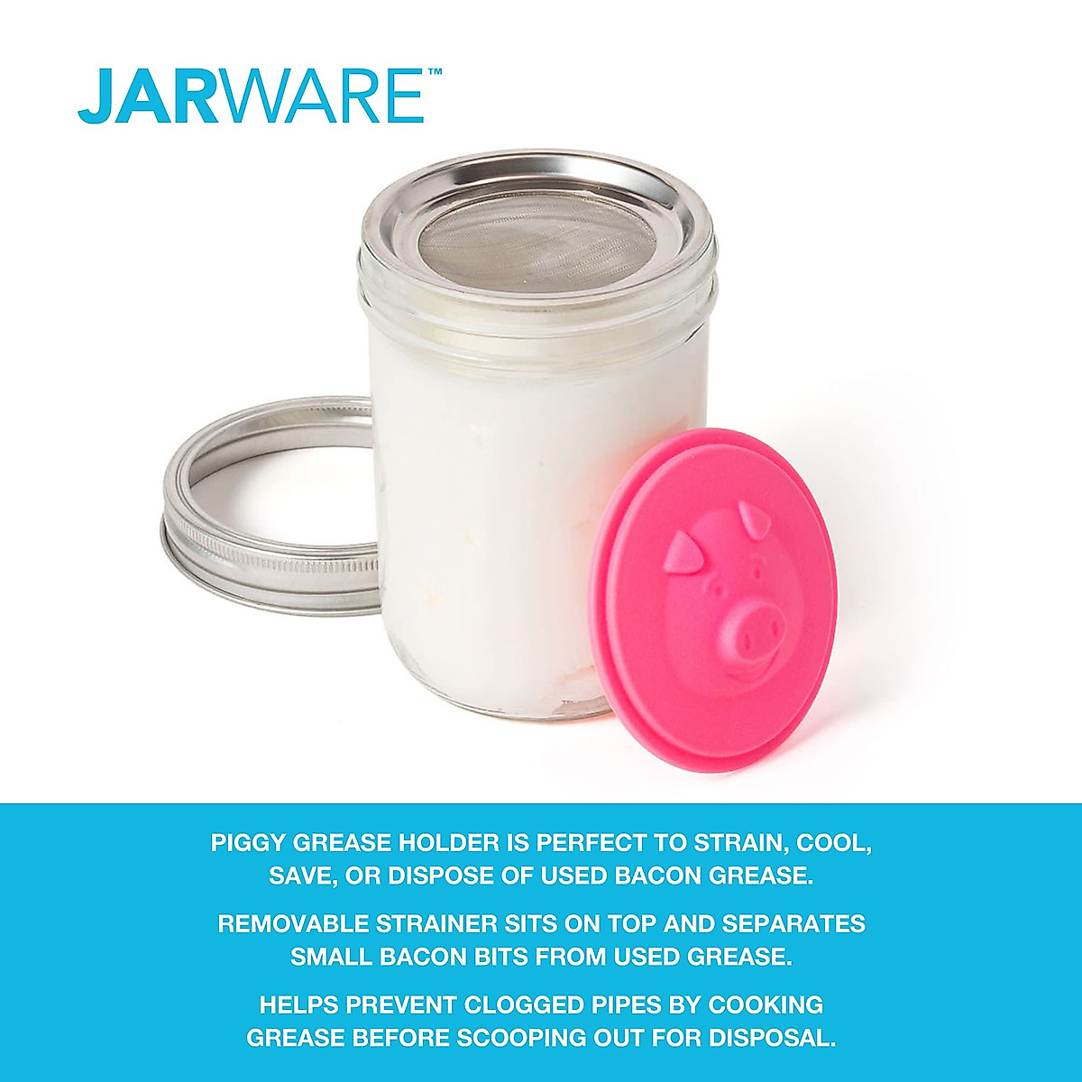 Jarware Silicone Bacon Grease Saver Mason Jar Lid, Wide Mouth