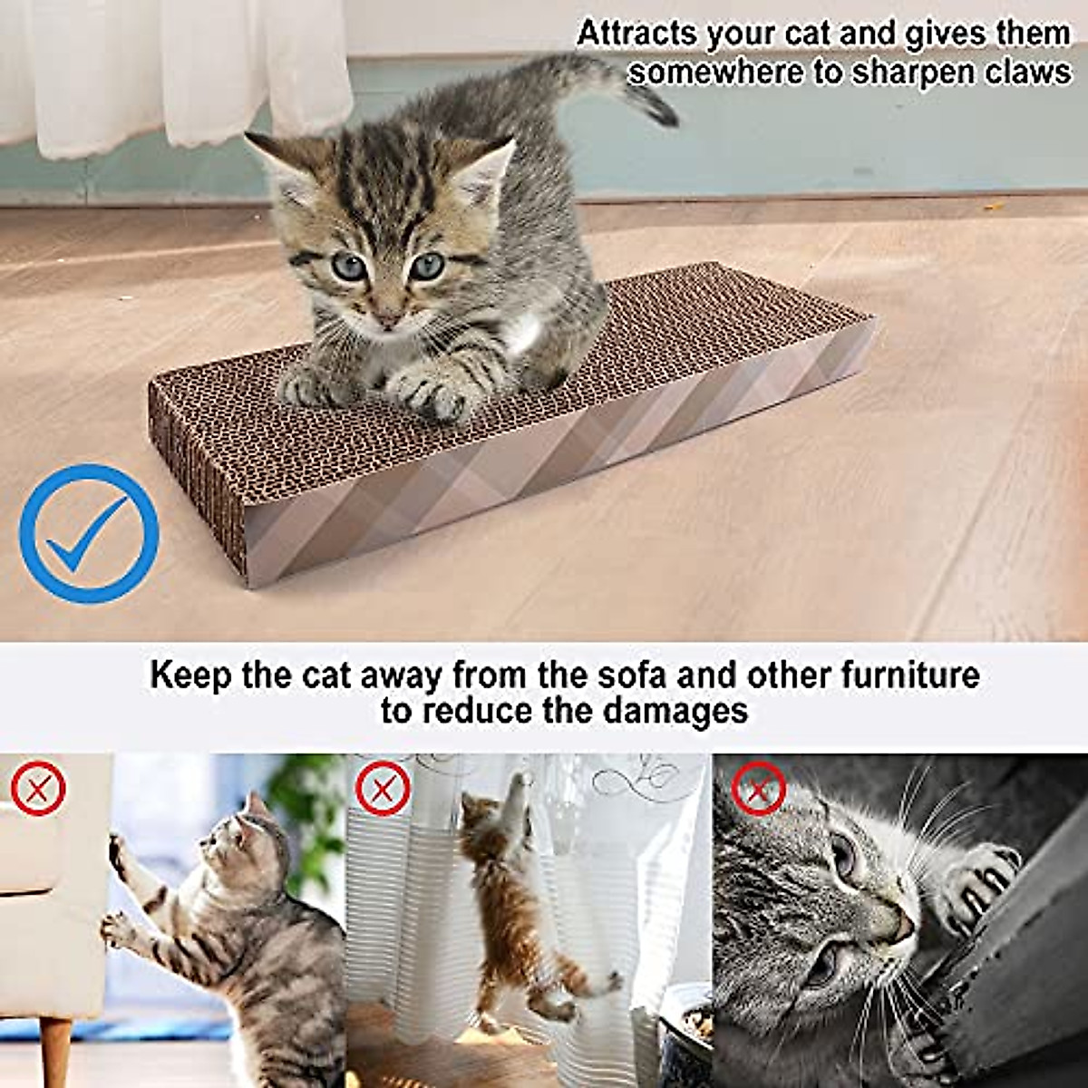 PrimePets Cat Scratcher Cardboard, 2 Pack Recycle Corrugated Cat Scratching Pad, Reversible Kitty Scratch Board Sofa Bed Lounge for Furniture Protector, Catnip Included
