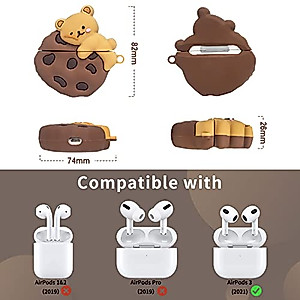Cute Cookie Bear Airpods 3rd Generation(2021) Case, 7 in 1 Silicone Protective Airpods 3 Accessories Cover Kit, 3D Fashion Cartoon Animal Food Skin for Girls Women with Other 6 Different Accessories