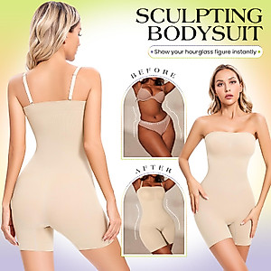 Strapless Shapewear Bodysuit for Women Tummy Control Full Body Shaper Snacthed Bodysuit Seamless Under Dresses