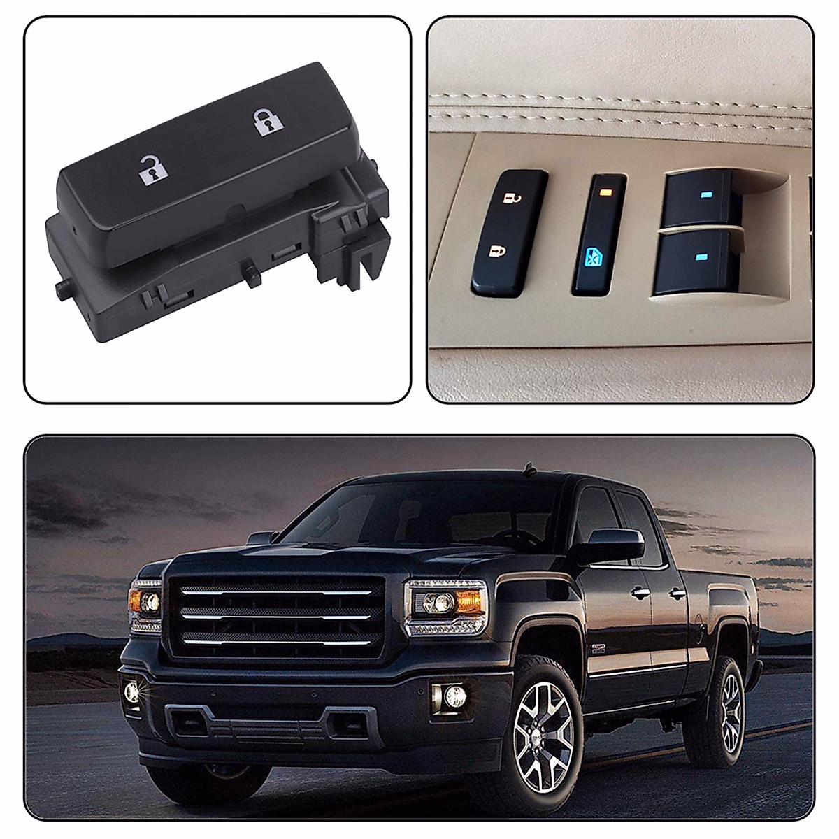 Door Lock Switch Front Left Driver Side, Compatible with 2007-2014 Chevrolet Silverado GMC Sierra 1500 2500HD 3500HD, Replace OE 15804093 901-119