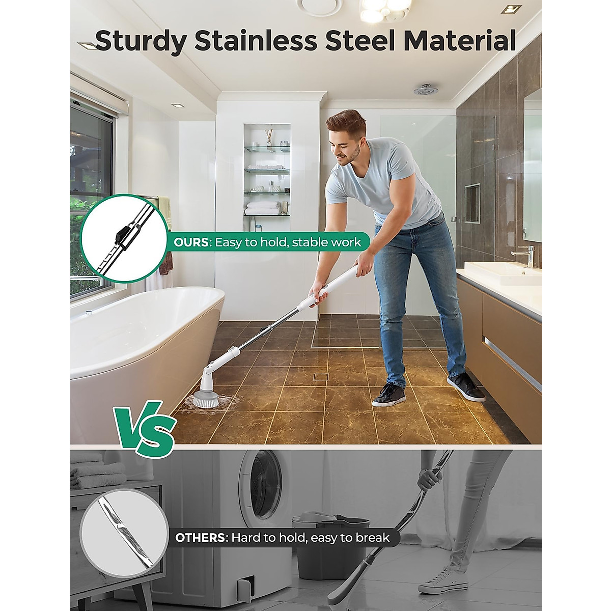 kHelfer Electric Spin Scrubber Kh8, 2024 Upgrade Cordless Shower Scrubber 8 Replacement Head, 1.5H Bathroom Scrubber Dual Speed, Shower Cleaning Brush with Extension Arm for Bathtub Tile Floor