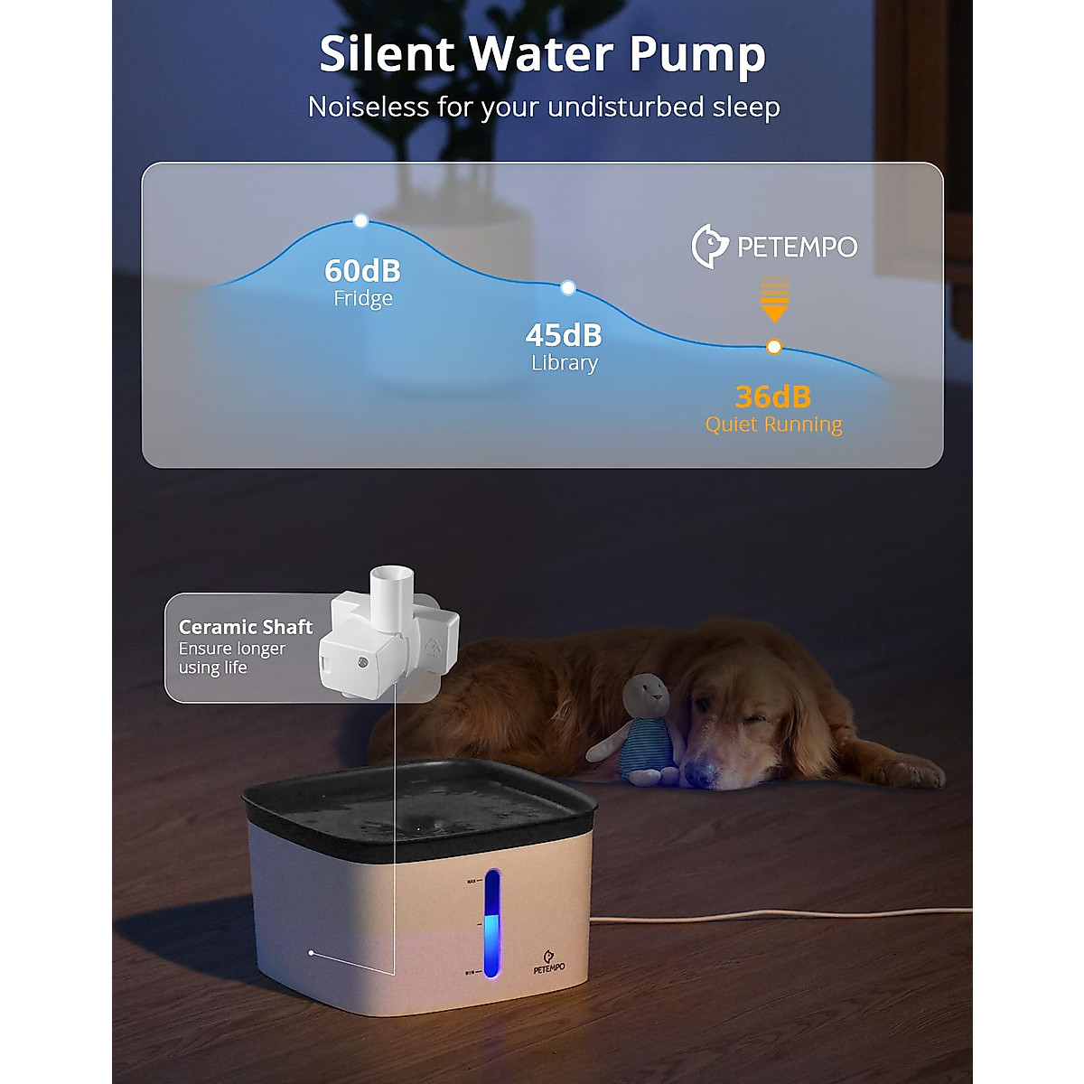 Cat Water Fountain, 135oz/4L Ultra Quiet Dog Water Bowl Dispenser, Instant Clean Vortex Design, Pet Water Fountain with Filter, Cats Dogs Pets Fountain for Drinking Automatic with LED Light (Gray)