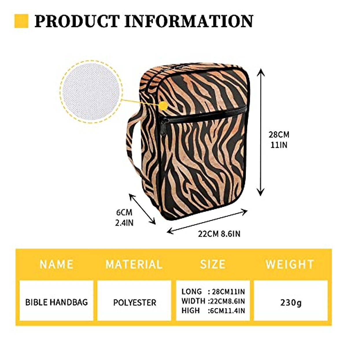 Hinthetall Zebra Print Bible Bag Carrying Case with Bookmark for Bible Studying Protective Bible Bag Polyester Bible Cover with Pockets and Zipper Church Bag Great Gift for Christian 1 Set