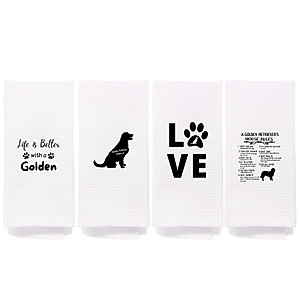 NEGIGA Funny Golden Retriever Dish Cloths Towels 24x16 Inch Set of 4,Golden Retriever Lovers Decor Decorative Dish Hand Towels for Dorm Kitchen Bathroom,Dog Lover Gifts for Women,Housewarming Gifts