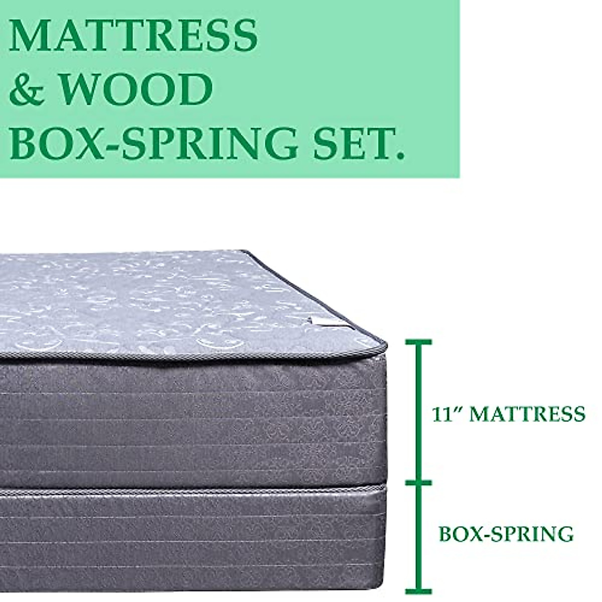Nutan 11-Inch Firm Foam Encased Euro Top Gel Infused Innerspring Mattress Set with 8" Wood Box Spring/Foundation Set, Twin