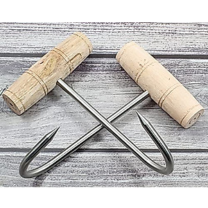 Bonsicoky 2PCS Meat Hooks for Butchering, 7 Inch Stainless Steel T Shaped Butcher Hooks for Butcher Shop, Fish Shop, Roast Duck Restaurant