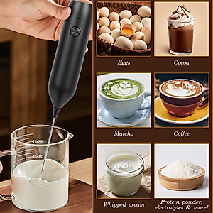 FYY Milk Frother Handheld, Electric Foam Maker with Stainless Steel Whisk, Rechargeable Frother Drink Mixer with USB-C Cable for Coffee, Lattes, Cappuccino, Frappe, Matcha, Hot Chocolate,-Black