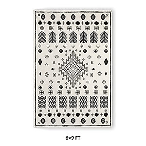 YIHOUSE 6×9 Ft Area Rugs Non-Shedding Washable Rug, Bedroom Living Room Dining Room Office Soft Nonslip Modern Rugs Faux Wool Collection Carpet Indoor/Outdoor Rugs-Black and White Rug