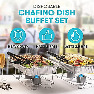 Disposable Chafing Dish Buffet Set - 39 Piece Food Warmers for Parties Buffet Servers, Wire Racks Aluminum Pans With Lids Serving Spoons Forks Tongs Gel Cans, Warming Trays for Food, Catering Supplies