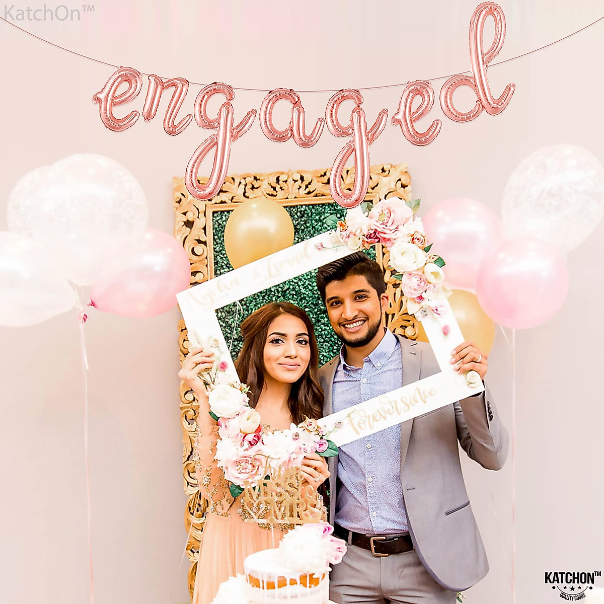 KatchOn, Rose Gold Engaged Balloons - 10 Feet, 16 Inch | Engagement Balloons for Engagement Party Decorations | Engagement Decorations | Bachelorette Party Decorations | Bridal Shower Decorations