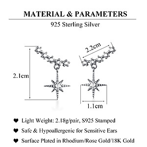 SLUYNZ Sparkling Star Drop Earrings for Women Sterling Silver Star Wrap Earrings Studs