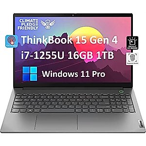 Lenovo ThinkBook 15 Gen 4 15.6" FHD Touchscreen (12th Gen Intel 10-Core i7-1255U, 16GB RAM, 1TB PCIe SSD, Narrow Bezel IPS) Business Laptop, Backlit Keyboard, Fingerprint, Thunderbolt 4, Win 11 Pro