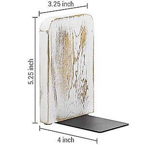 MyGift Vintage Whitewashed Wood Office Desktop Bookends, 1 Pair