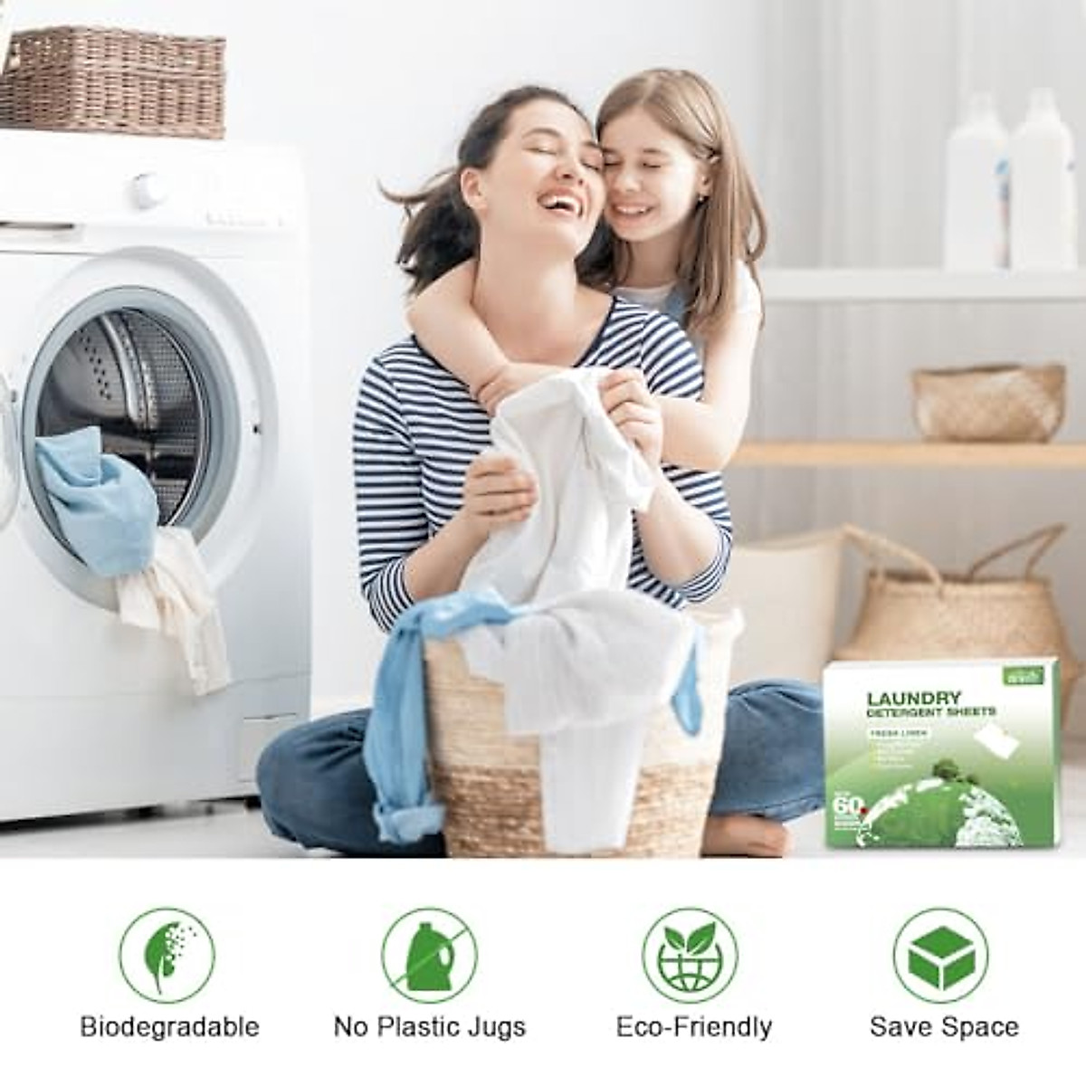 HOMEXCEL Laundry Detergent Sheets Fresh Scent Eco-Friendly, (60 Loads) 30 Washer Sheets, Plastic-Free Laundry Soap Sheets, Hypoallergenic Liquid Less Clear Strips for Travel, Home Clothes Washing