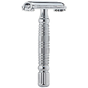 Olivina Men Safety Razor + 5 Stainless Steel Blades, Chrome Handle, 6-Piece Set