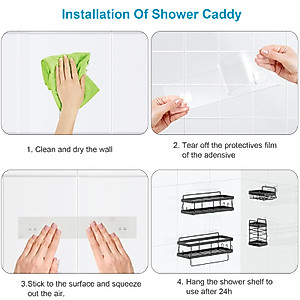 ZTDT Shower Caddy Shelf Organizer Rack Adhesive Shower Organizer Wall Mounted Storage Shower Basket Bathroom Shower Organizers Shower Shelf for Inside Shower with Soap Caddy Toothbrush Holde。