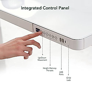 FLEXISPOT EG8 Glass Electric Standing Desk with White Cabinet 48" Adjustable Stand Up Desk Quick Install Home Office Table with Storage Drawer Charging USB Port (Tempered Glass + White Frame)