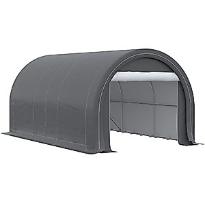 Outsunny 16' x 10' Carport, Heavy Duty Portable Garage/Storage Tent with Large Zippered Door, Anti-UV PE Canopy Cover for Car, Truck, Boat, Motorcycle, Bike, Garden Tools, Outdoor Work, Gray