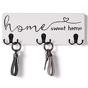 homenote Key Holder for Wall, Delicate Wall Mounted Key Rack with 3 Double Key Hooks, Home Sweet Home Decor Wooden Key Hanger for Entryway, Hallway, Kitchen, Bedroom, Bathroom, Office (White)