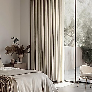 MIULEE Linen Textured 100% Blackout Curtains for Bedroom 96 Inches Long Natural Beige Thermal Insulated Black Out Curtains/Draperies with White Liner for Living Room/Nursery, Grommet Top, 2 Panels