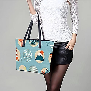 Womens Handbag Japanese Symbols Leather Tote Bag Top Handle Satchel Bags For Lady