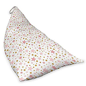 Lunarable Pink Polka Dots Lounger Chair Bag, Repetitive Pastel Pattern Irregular Rounds and Stars Illustration, High Capacity Storage with Handle Container, Lounger Size, Sand Brown Pale Pink