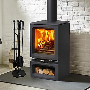 VODA Fireplace Tools Set 5 Pieces 31.5In Cast Iron Indoor Fireside Accessories Large Fire Place Tool Set Outdoor Holder Fire Kit Stand Wood Stove Log Shovel Brush Tong and Fireplace Poker