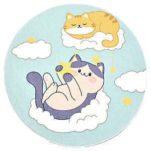 TEALP Kids Rugs 4Ft Large Round Play Mat Cute Cat Baby Crawling Mat Circle Children Rug for Nursery Decor Soft Floor Carpet for Living Room Washable Bedside Rug for Kids Bedroom Cute Cat Theme Decor