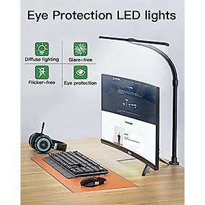 Dexnump 24W Desk Lamps for Home Office, 1200 Lumens Double Head Architect Desk Lamp with Clamp, Eye-Caring Computer Monitor Light (32 inch)