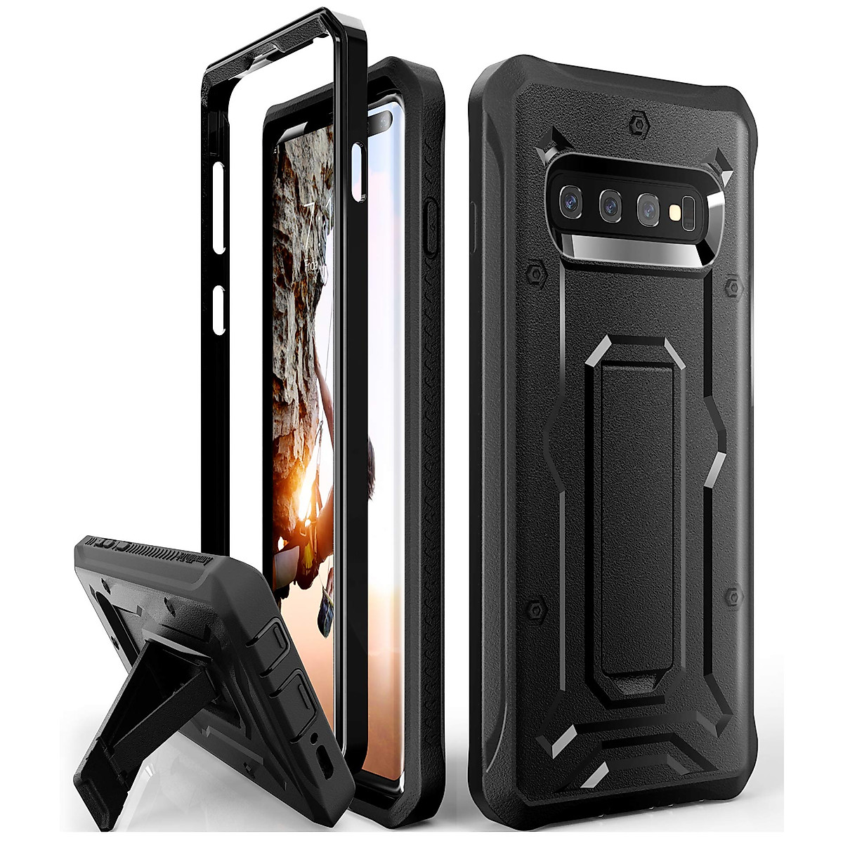 ArmadilloTek Vanguard Compatible with Samsung Galaxy S10+ Plus Case (Screenless Version) Military Grade Full-Body Rugged with Kickstand - Black
