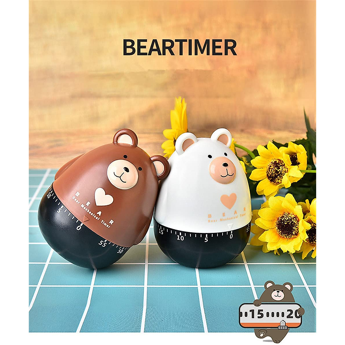 Mechanical Kitchen Timer Cute Cartoon Animal Timers 60 Minutes Mechanical Kitchen Cooking Timer Clock Loud Alarm Counters Mini Size Manual Timer (F)