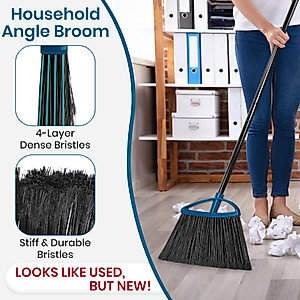 MAVRIZ 3 Pack Heavy Duty Broom Outdoor with 60" Long Handle Stiff Bristle Kitchen Broom for Sweeping Indoor Angle Broom for Shop Restaurant Garage Patio