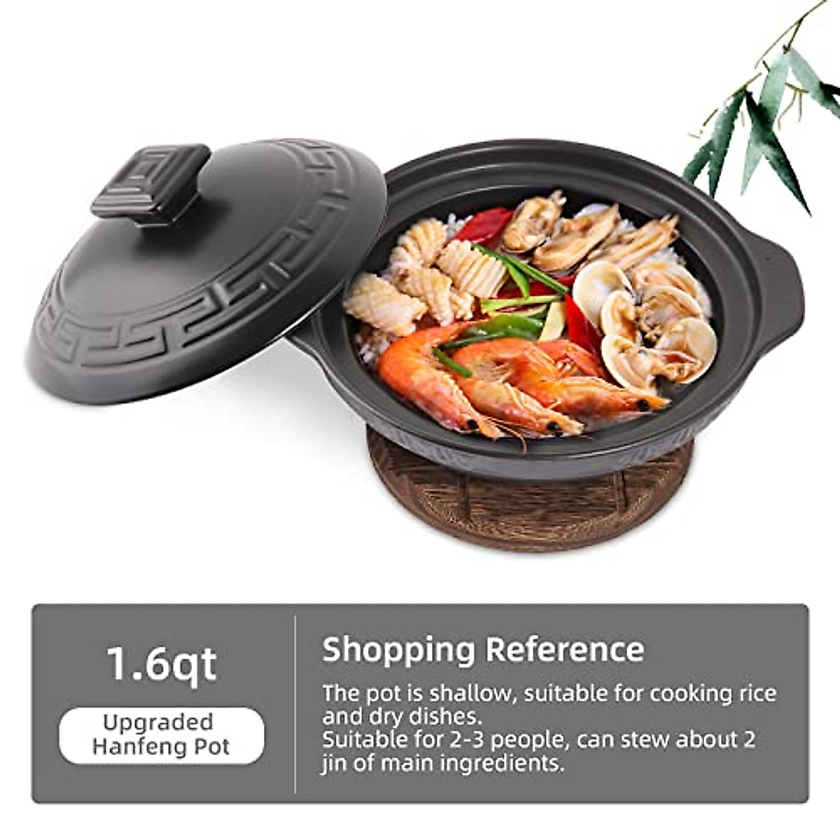 Clay Pot For Cooking, Korean Stone Pot With Lid,Ceramic Casserole Hot Pot Bibimbap And Soup,Clay Pot Serves 2-3 People
