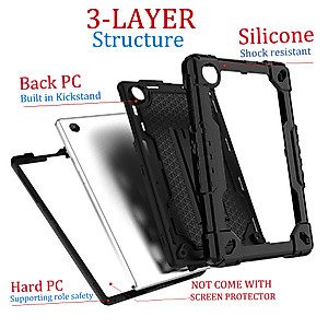 Doemoil for TCL TAB 8 WiFi 9132X/for TCL TAB 8 LE 9137W Tablet Case Soft Silicone Rubber Had Back Shell Kids Friendly Built in Stand Shoulder Strap for TCL TAB 8 WiFi/TCL TAB 8 LE (Black+Black)
