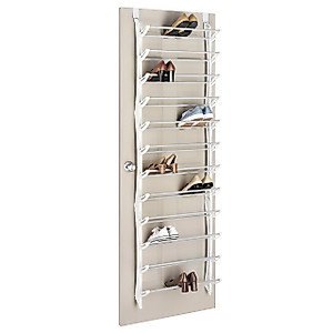 Whitmor Over the Door Shoe Rack, Fold-up Non-slip Bars, 36 Pair, White