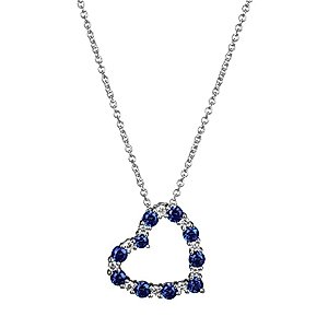 Amazon Essentials Platinum Over Sterling Silver Created Blue Sapphire and 1/6th Carat Total Weight Lab Grown Diamond Heart Necklace, 18 Inch Fine Cable Chain 2 Inch Extender (previously Amazon Collection)