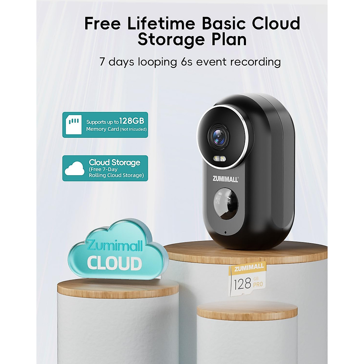 ZUMIMALL Outdoor Security Cameras, 2K FHD Battery Powered Wireless Indoor Surveillance Camera with Siren, Night Vision, PIR Motion Detection, Free Cloud Storage, IP66 Waterproof, 2.4G WiFi (No 5G)