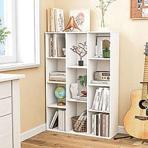 Tangkula 11-Cube Bookcase, Modern Freestanding White Geometric Bookshelf, Multifunctional Book Storage Organizer Display Cabinet with Anti-Tipping Kits for Living Room Study Office (2, White)