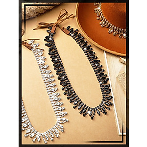 Cutecrop 3 Pcs Rhinestone Fringe Cowboy Hat Band for Men Women Adjustable Hat Belt Bling Western Style Hat Accessories