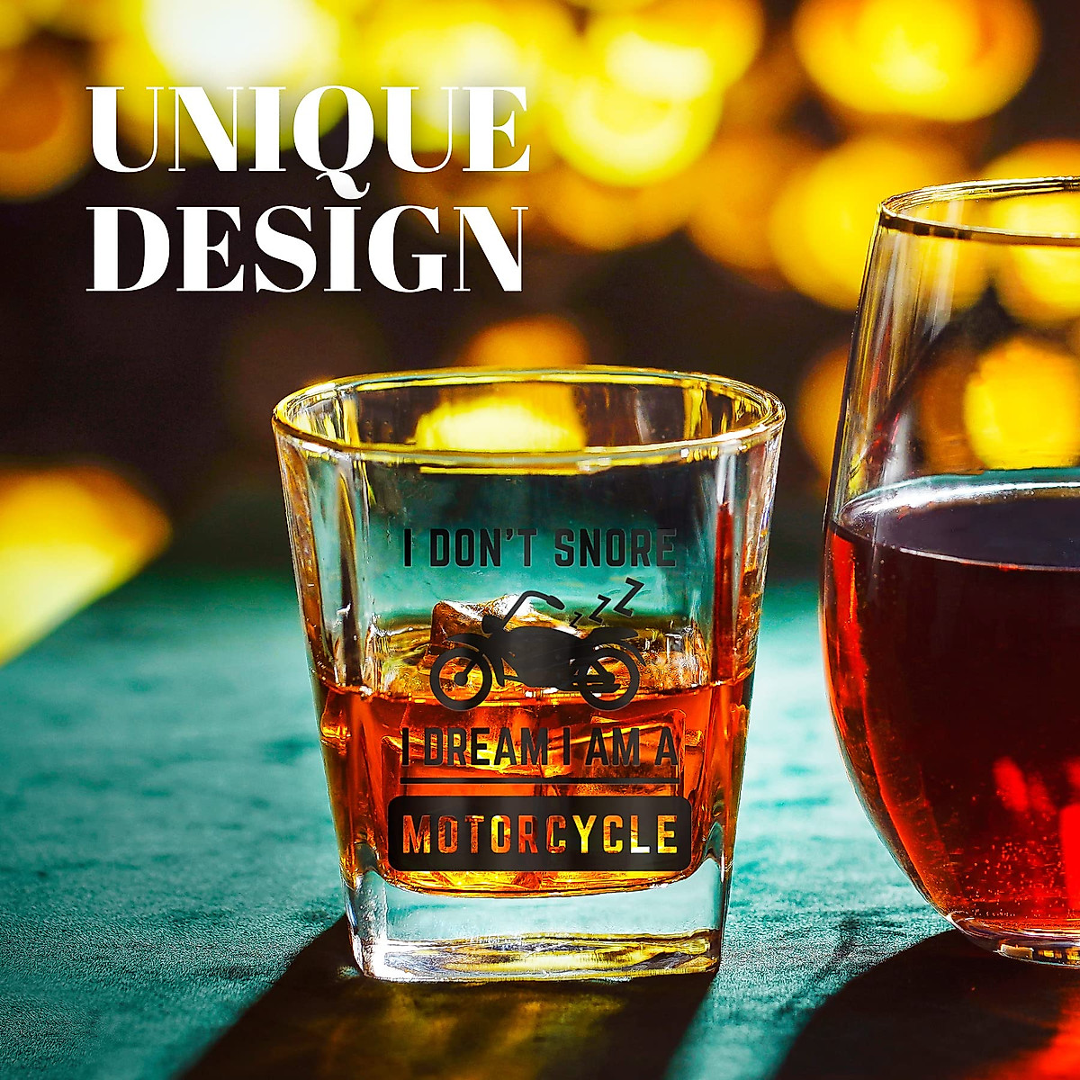 Onebttl Motorcycle Gifts for Men Whiskey Glass, Old-fashioned Glass, for Motorbike Lover Biker Rider, Father's Day, Christmas, Birthday - I Don't Snore I Dream I'm a Motorcycle