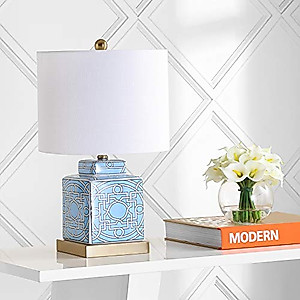 JONATHAN Y JYL3044A Catherine 22" Ceramic/Metal Ginger Jar LED Table Lamp Contemporary Transitional Bedside Desk Nightstand Lamp for Bedroom Living Room Office College Bookcase, Blue/White
