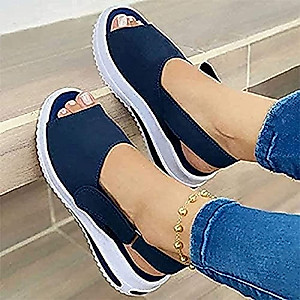 Women's Basic Open Toe Mid Wedge Sandals, Fashion Sneakers for Women Espadrilles Summer Sports Shoes
