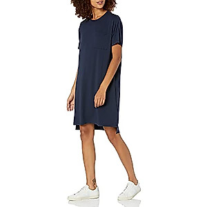 Amazon Essentials Women's Jersey Oversized-Fit Short-Sleeve Pocket T-Shirt Dress (Previously Daily Ritual), Navy, Small