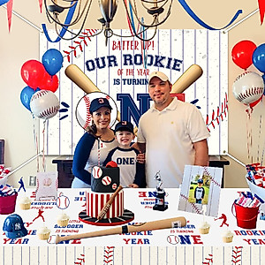Baseball 1st Birthday Decoration, My Rookie Year Banner Backdrop for Boys Baby First Birthday Party Decor, Baseball Rookie of The Year Decoration, 71x47inch Baseball One Year Old Decor