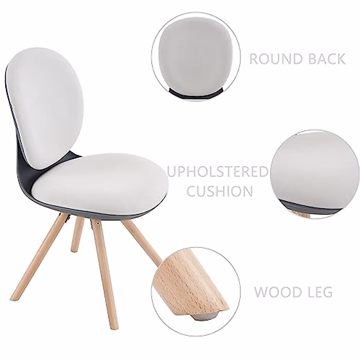 LOVSPATIO Modern Dining Chairs Set of 2, Velvet Shell Upholstered Vanity Chairs with Round seat & Wood Legs for Dining Room, Kitchen, Living Room (White)