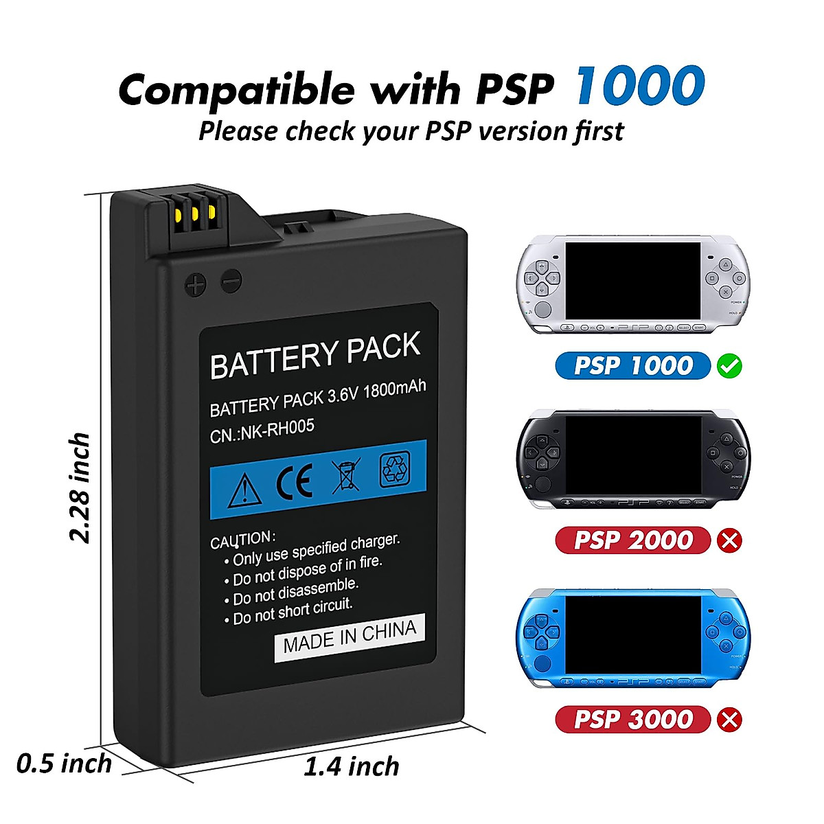 KEKUCULL 2Pcs Rechargeable Battery Real Capacity 1800mAh Lithium Ion Battery Pack Replacement for PSP 1000 PSP-110 (1001, 1002, 1003, 1004, 1005, 1006, 1007, 1008, 1010), PSP Fat Console