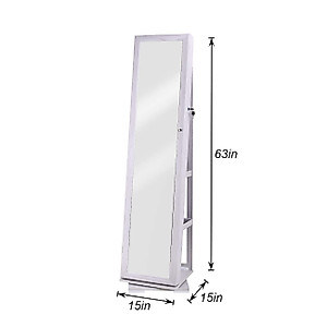 SDHYL 360° Rotating Full-Length Mirror Jewelry Cabinet - Standing Mirror with Jewelry Storage, Makeup Organizer & Lock, 63"x15", Perfect for Girls, Women, and Home Decor