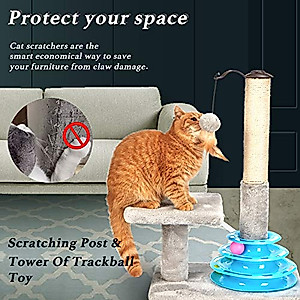 PEEKAB Tall Cat Scratching Post Kitten Sisal Scratcher Tree with Cat Tracks Toy Balls for Indoor Cats and Kittens - 25 inches